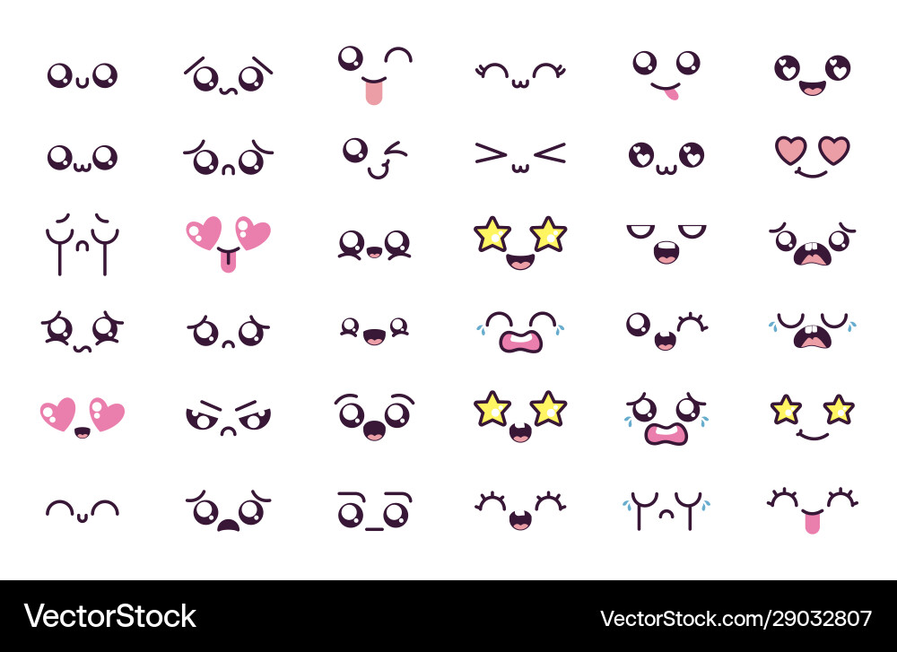 Isolated kawaii cartoon face icon set Royalty Free Vector