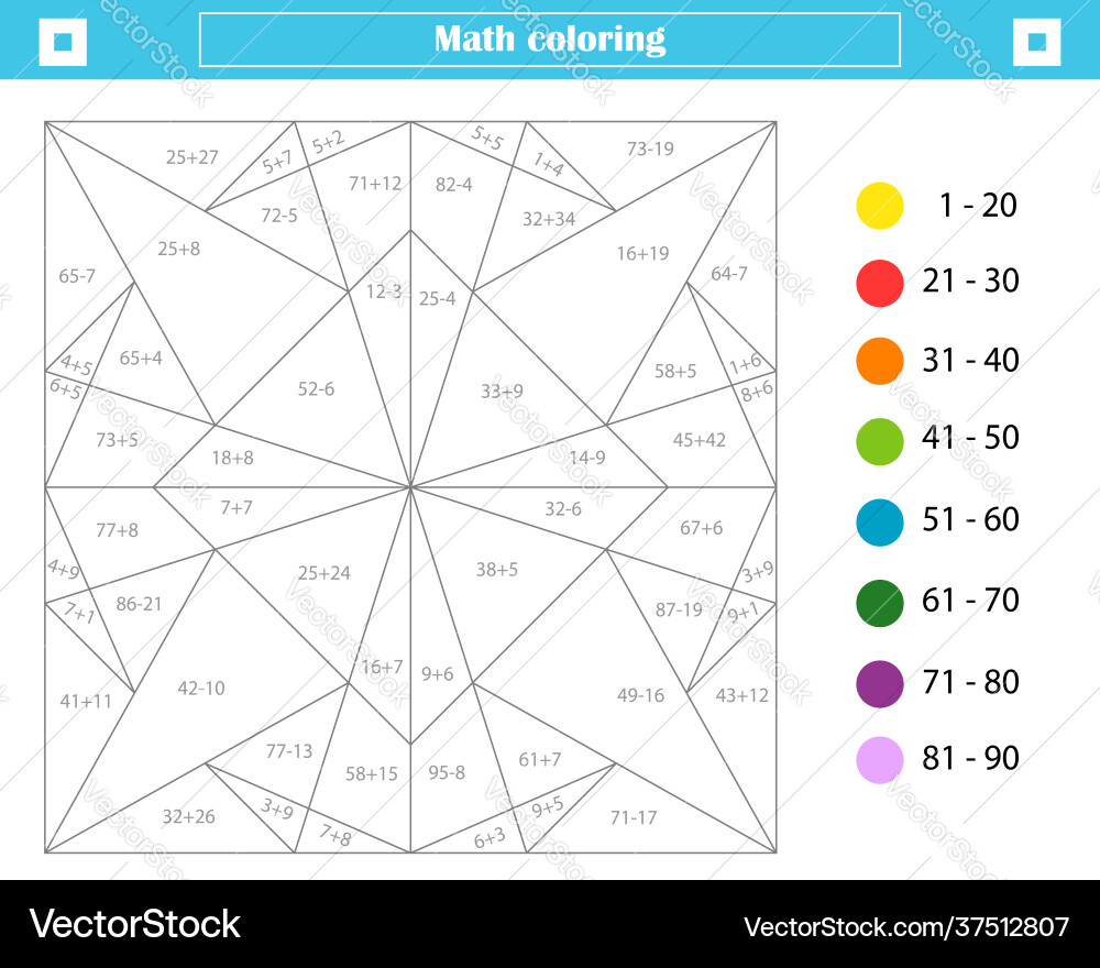 Mathematical coloring book for children addition Vector Image