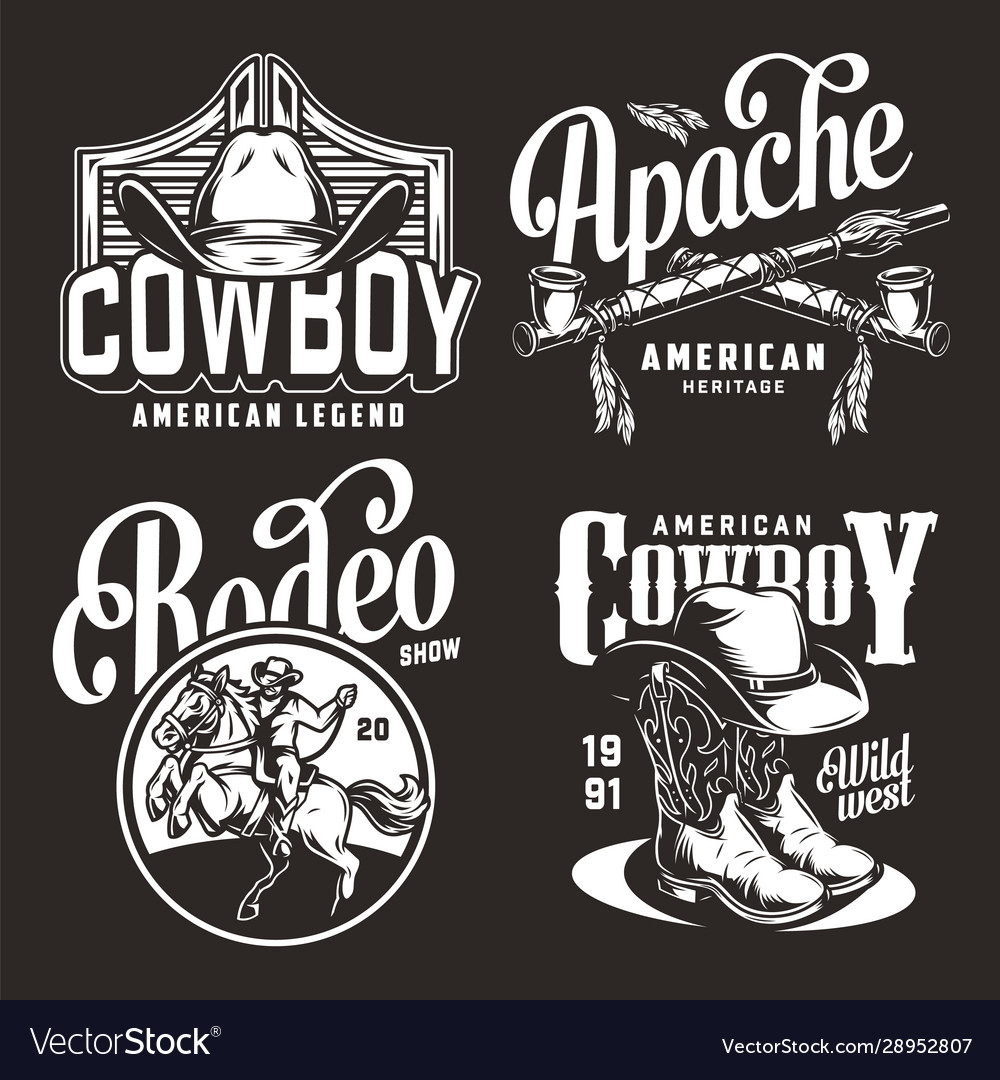 Monochrome vintage wild west prints Royalty Free Vector