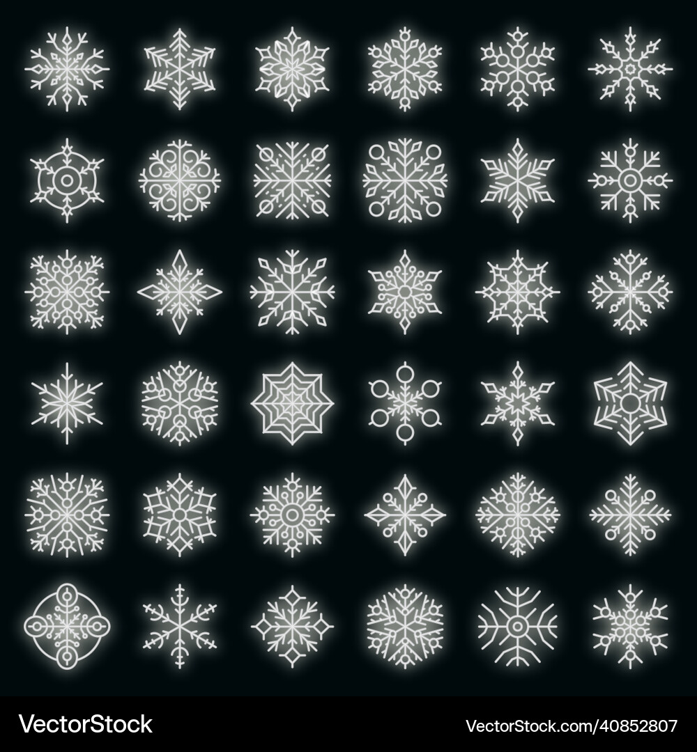 Snowflake icons set neon Royalty Free Vector Image