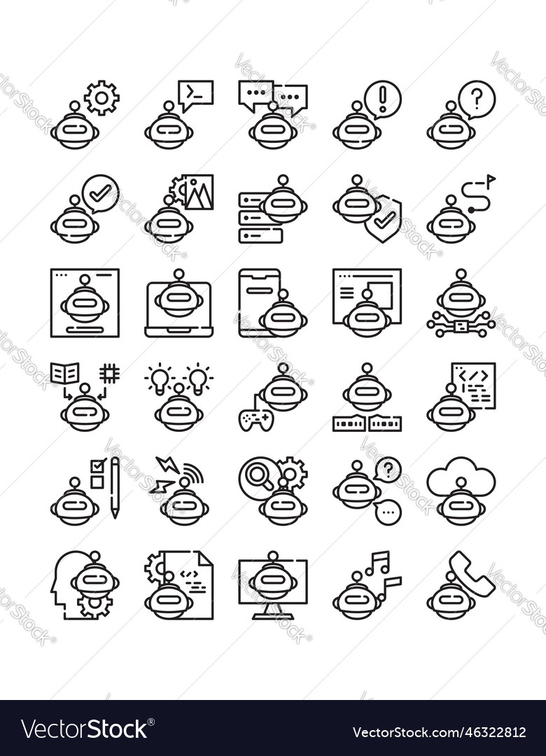 Ai robot technology simple line web icon set Vector Image