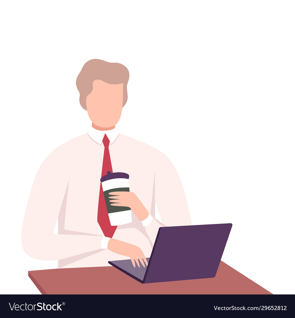 Businessman working on laptop computer and Vector Image