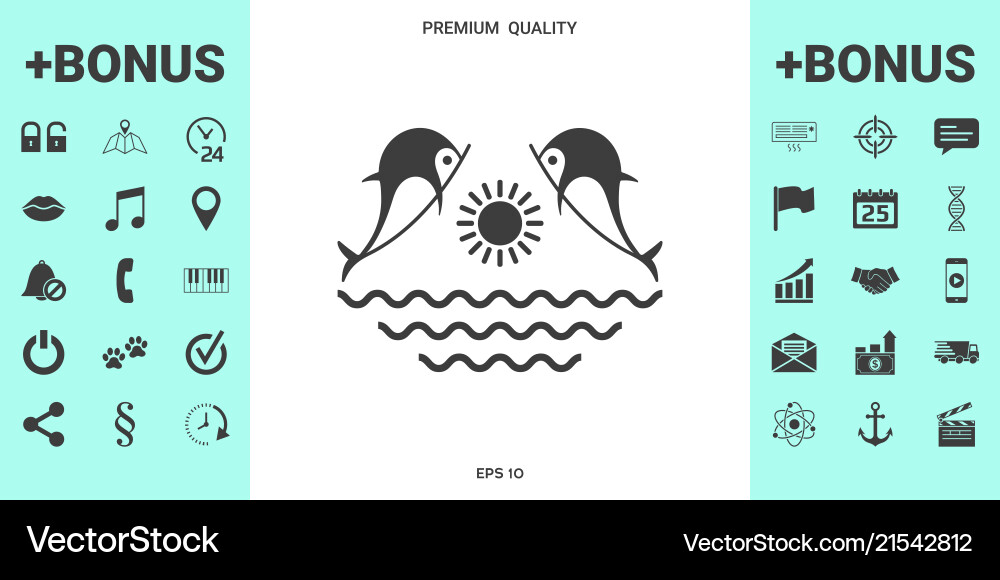 Dolphins with sun sea - logo Royalty Free Vector Image