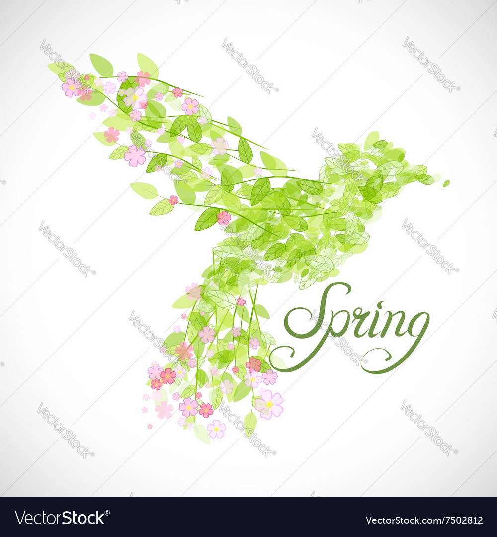 Flying beautiful bird with flowers and green Vector Image