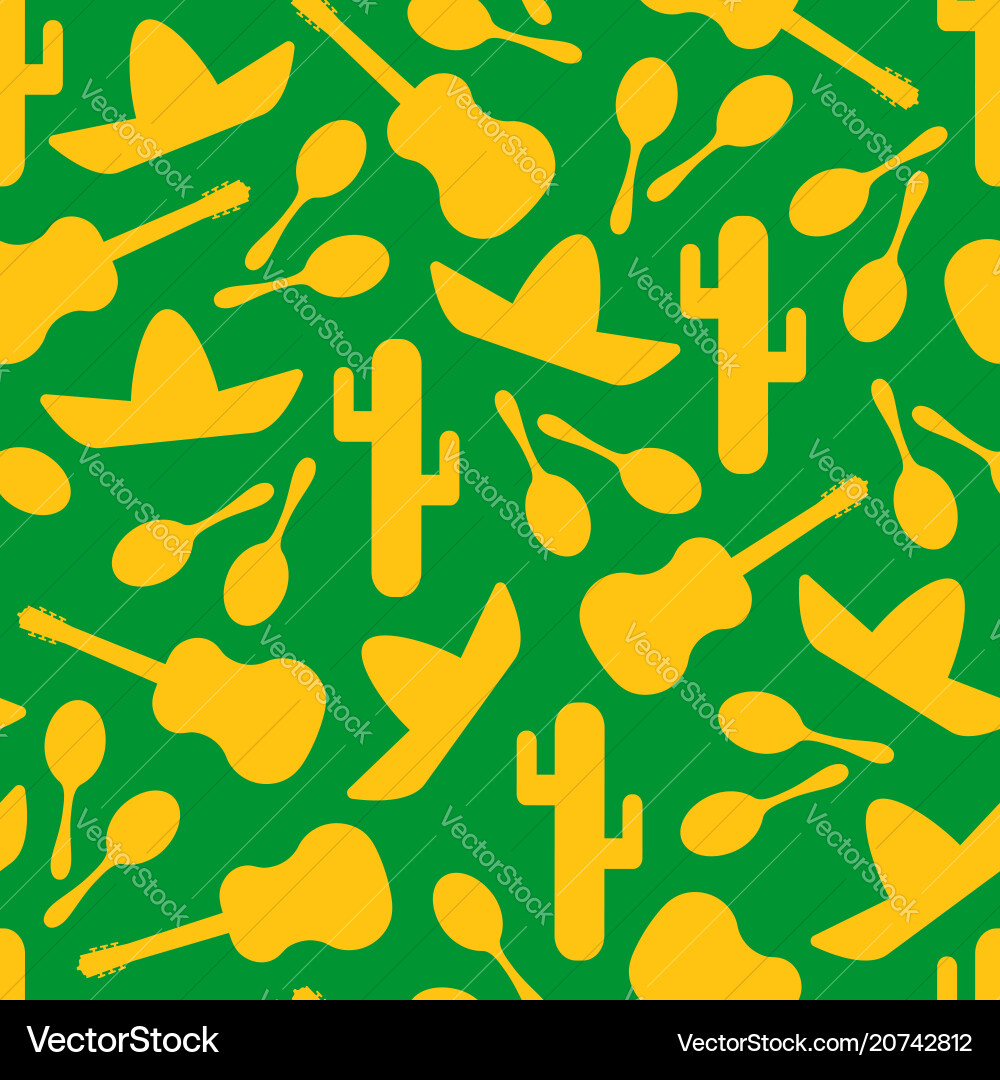 Green and yellow outline mexican seamless pattern Vector Image