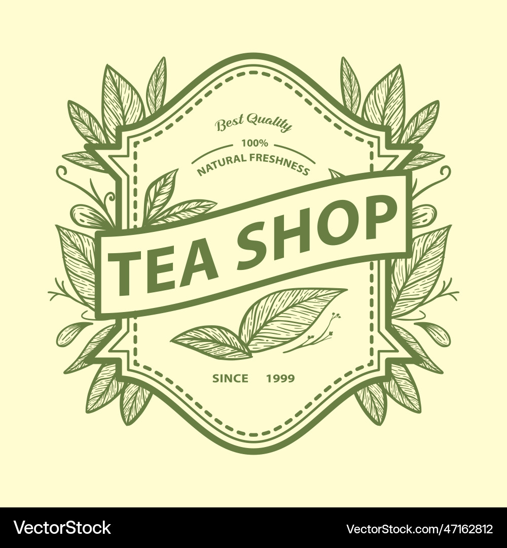 Hand drawn vintage tea shop logo Royalty Free Vector Image