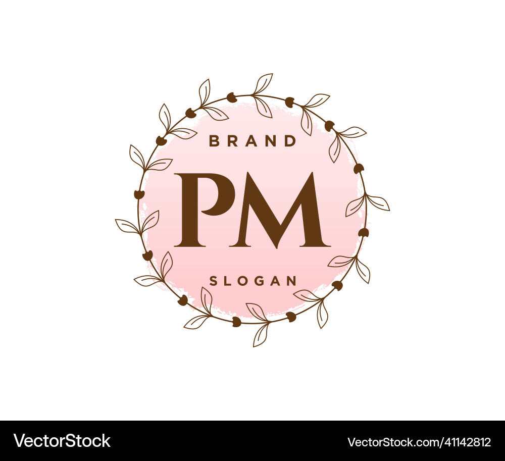 Initial pm feminine logo usable for nature salon Vector Image