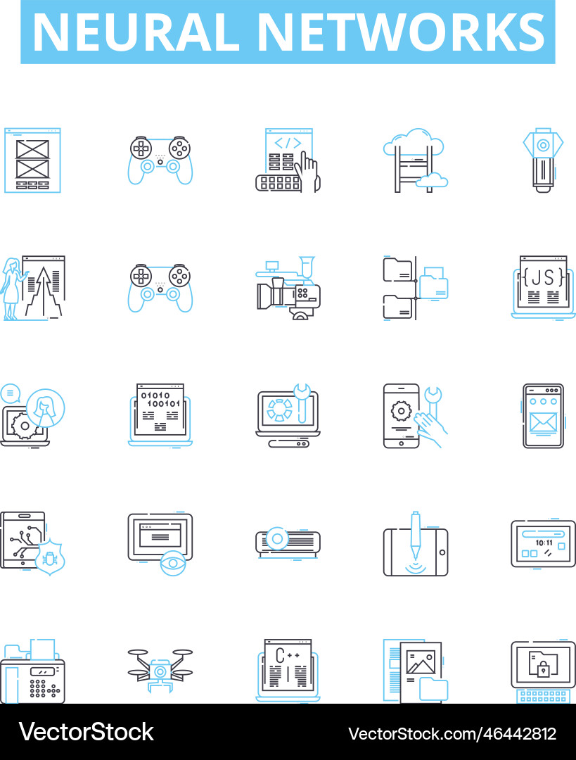 Neural networks line icons set neurons Royalty Free Vector
