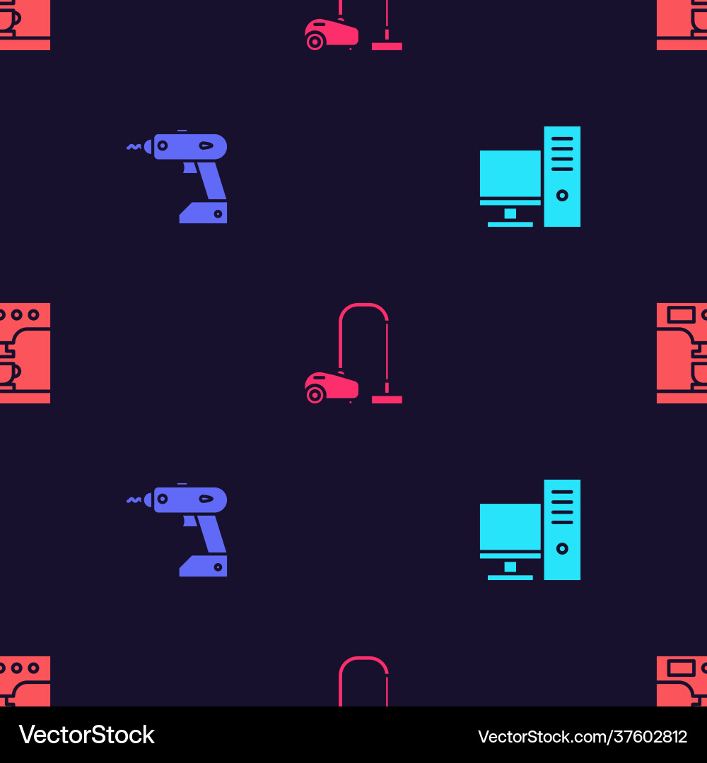 Set computer monitor electric cordless Royalty Free Vector