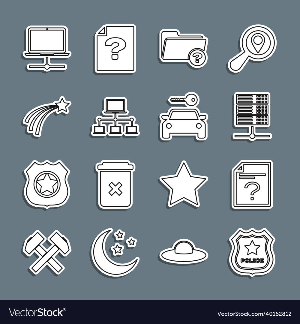 Set line police badge unknown document server Vector Image Set line police badge unknown document server Vector Image