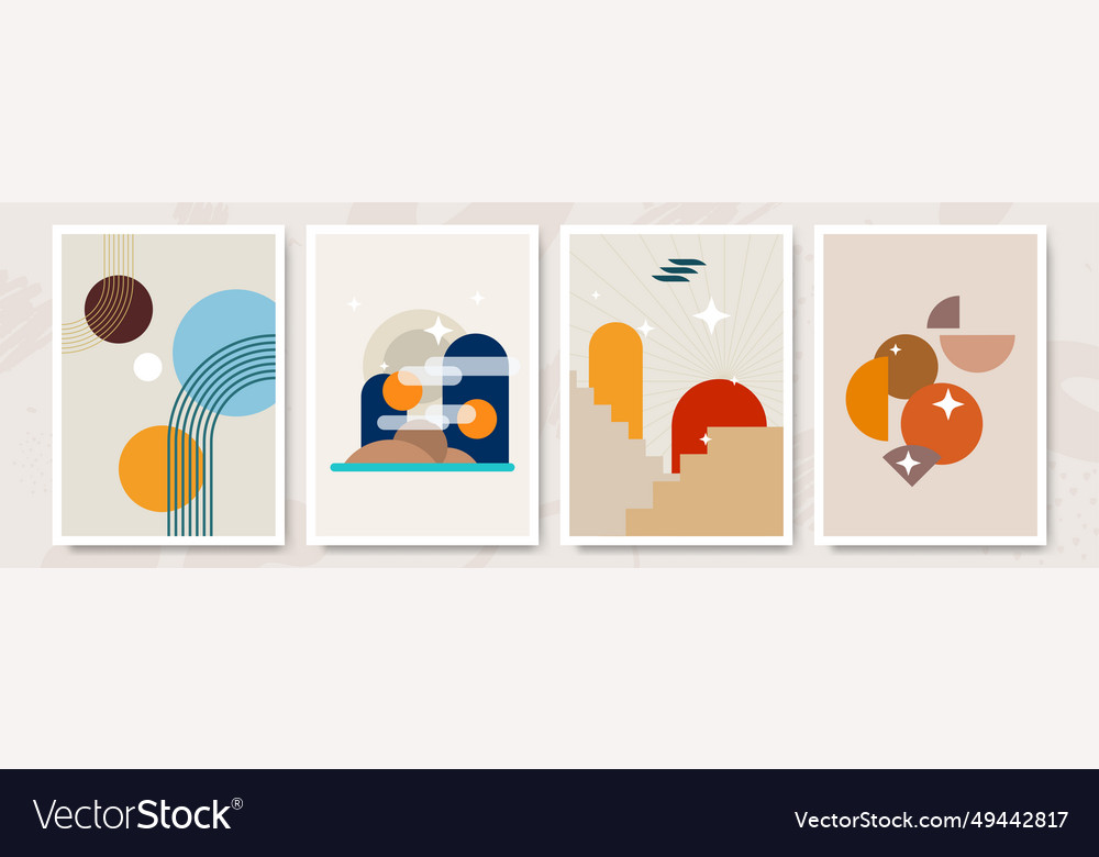 Abstract geometric natural shapes poster set Vector Image
