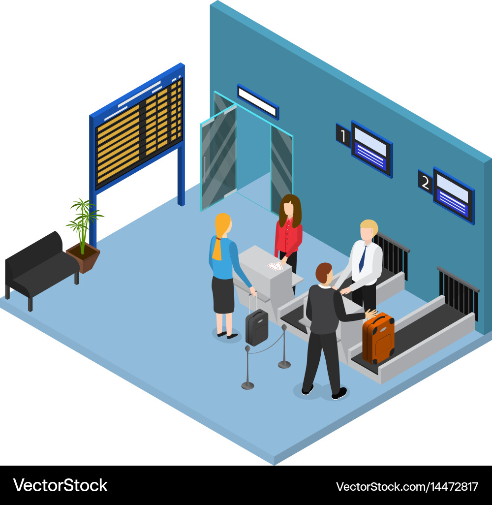 Airport check in interior isometric view Vector Image
