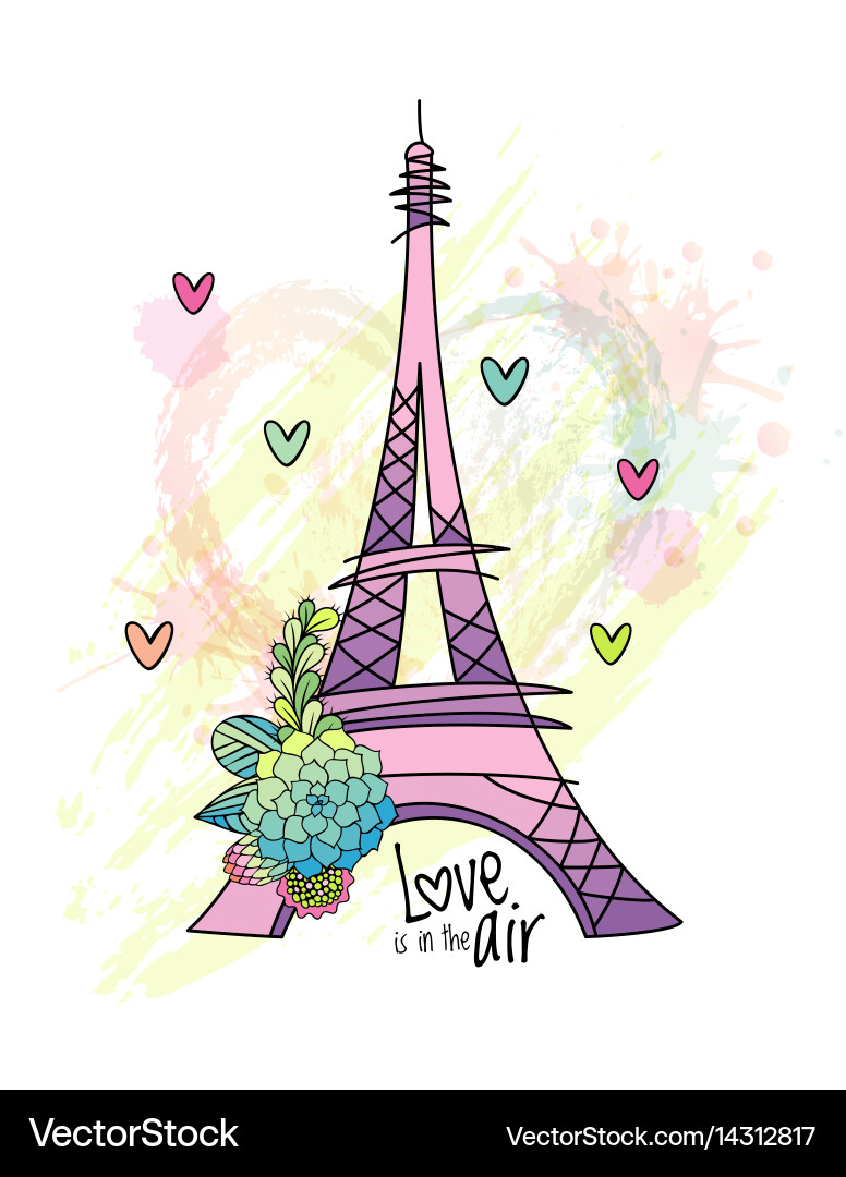 Floral love card design with eiffel tower Vector Image