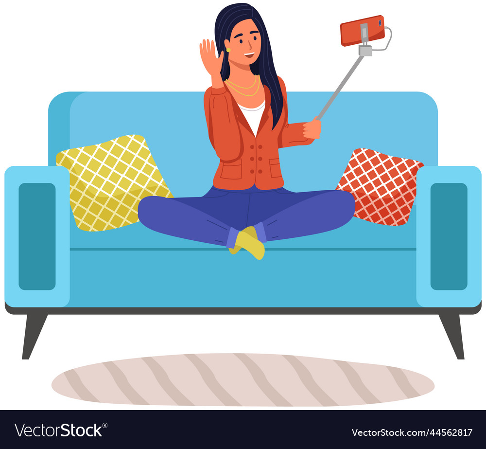 Girl Taking Selfie Happy Woman With Smartphone Vector Image