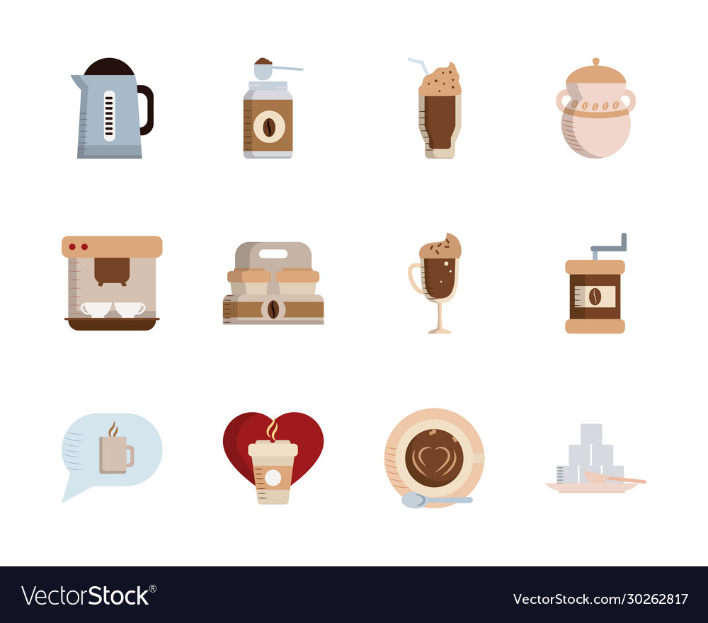Isolated coffee flat style icon set design Vector Image