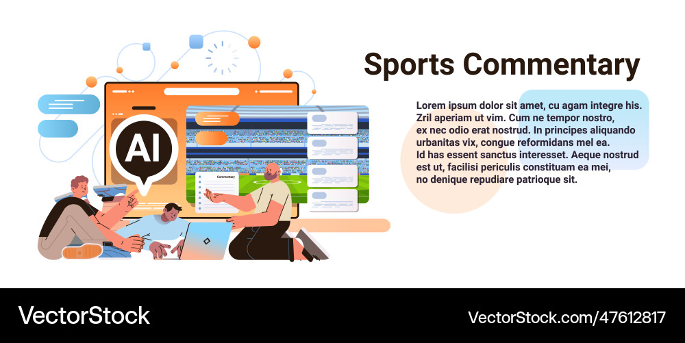Men commenting sportive events with ai helper bot Vector Image