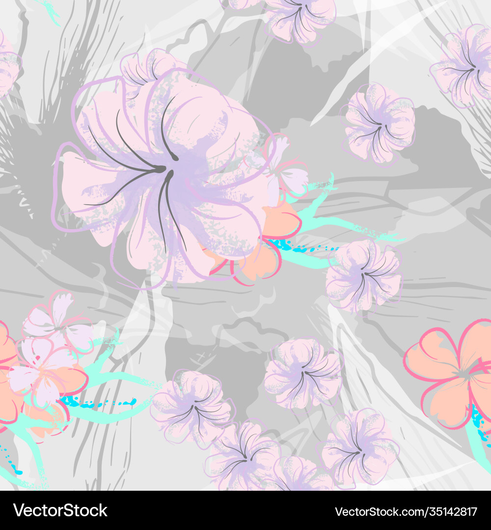Pink flowers blooming pattern pastel watercolor Vector Image