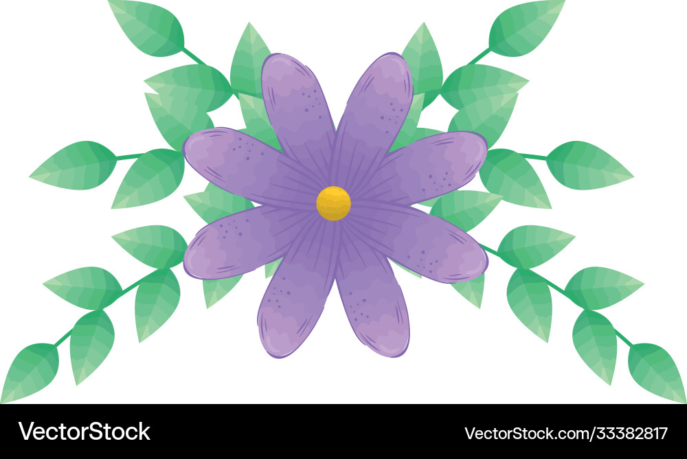 Purple flower with leaves design Royalty Free Vector Image