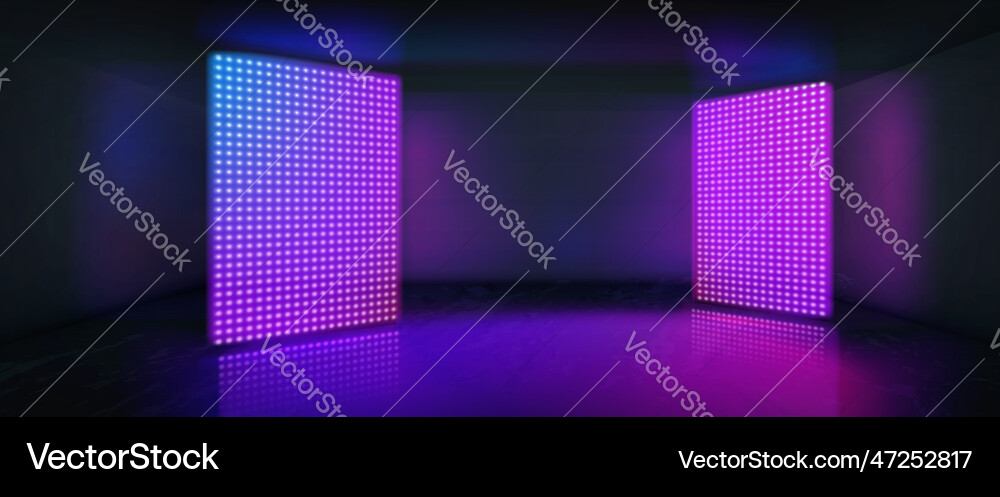 Realistic dark room with shining led screens Vector Image