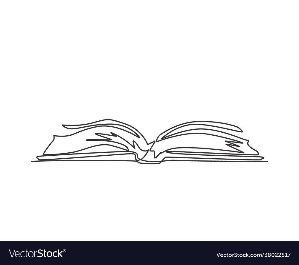 Single continuous line drawing thick open book Vector Image