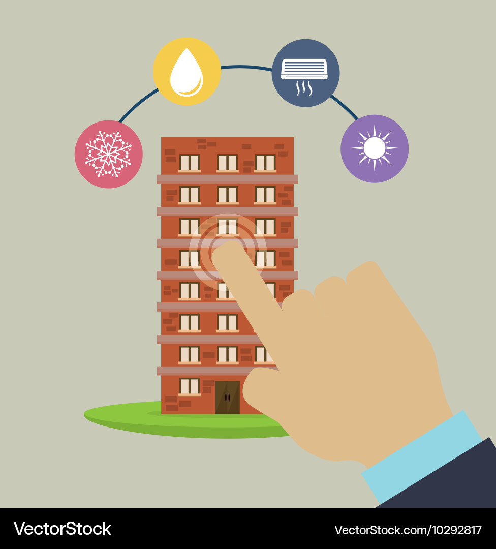 Smart city hand building app icon set Royalty Free Vector