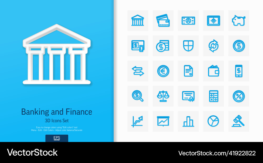 3d realistic style icons set with banking Vector Image