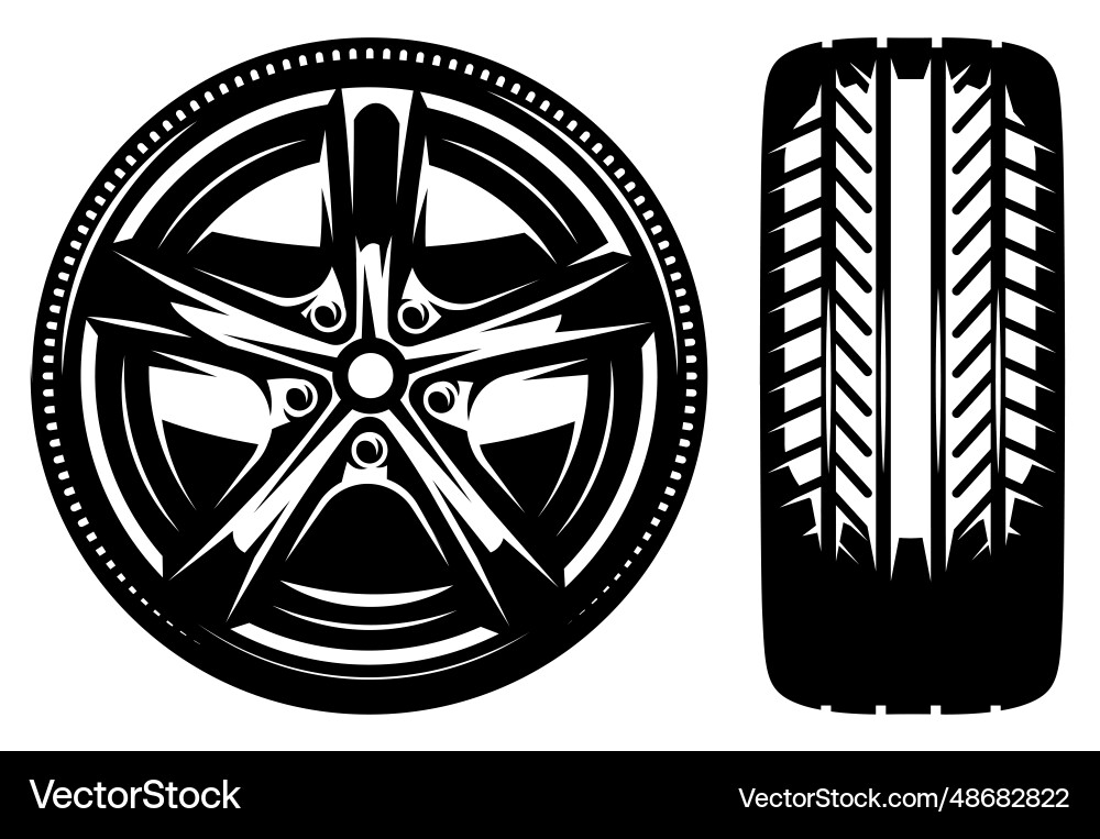 Car wheel front and side views metal disk Vector Image
