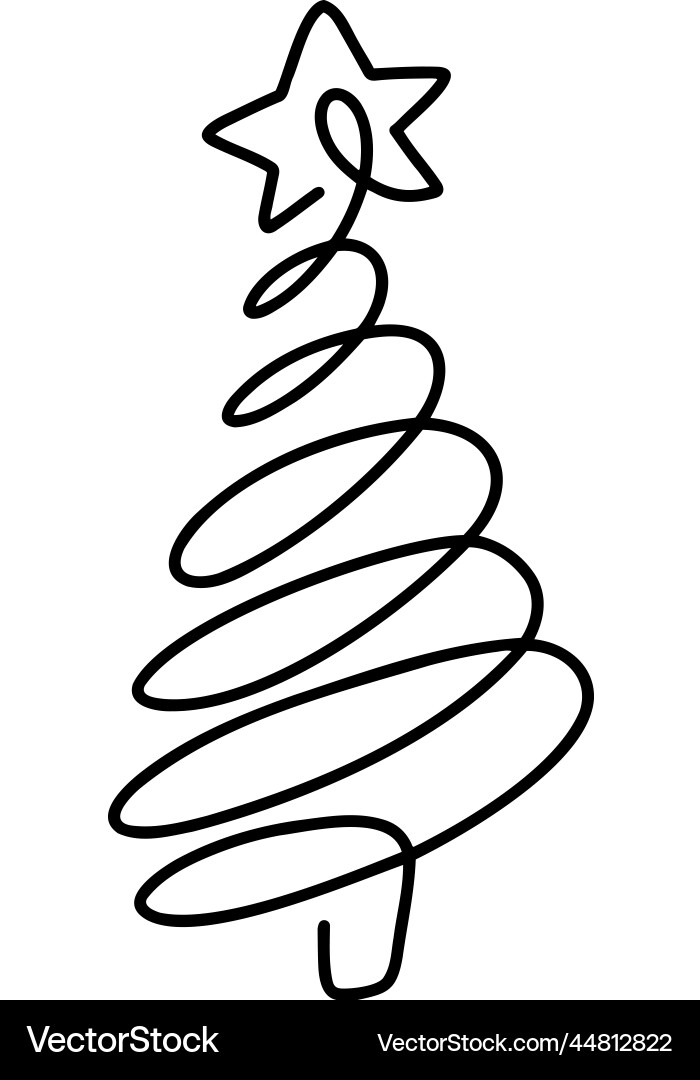 Christmas pine fir tree one line art Royalty Free Vector