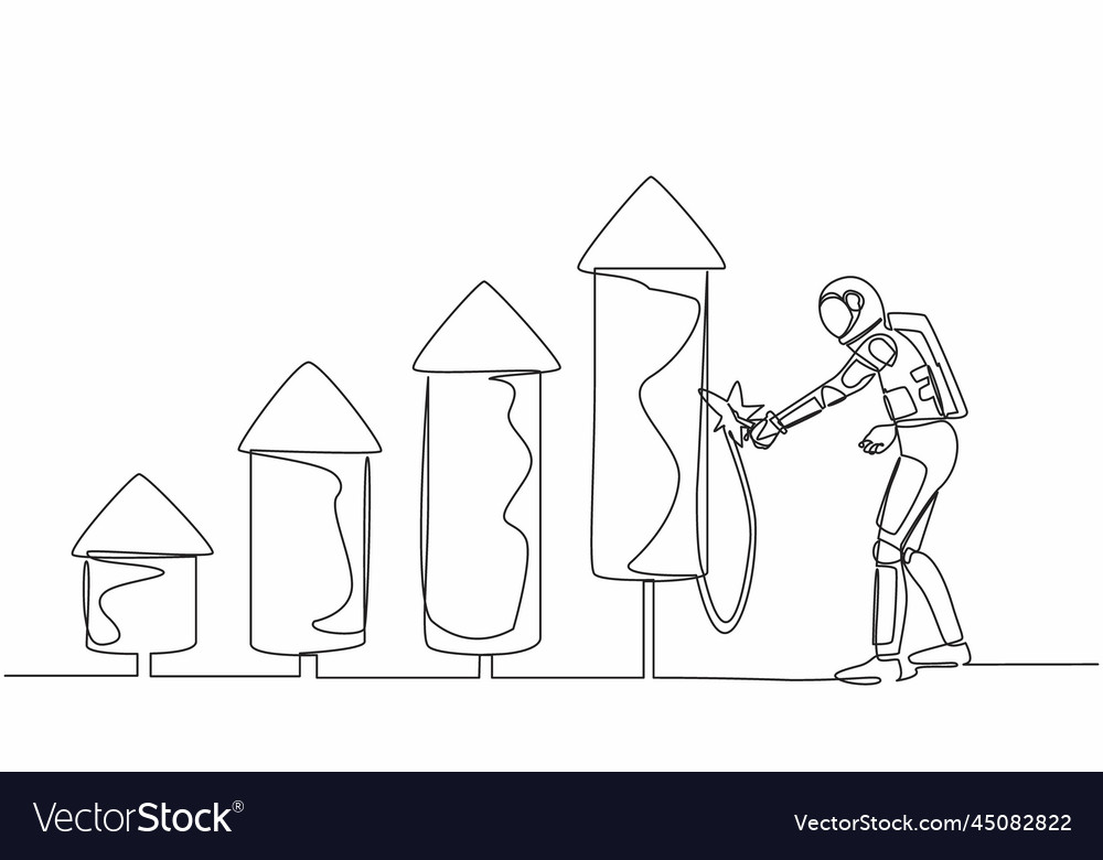 Continuous one line draw astronaut ignite Vector Image