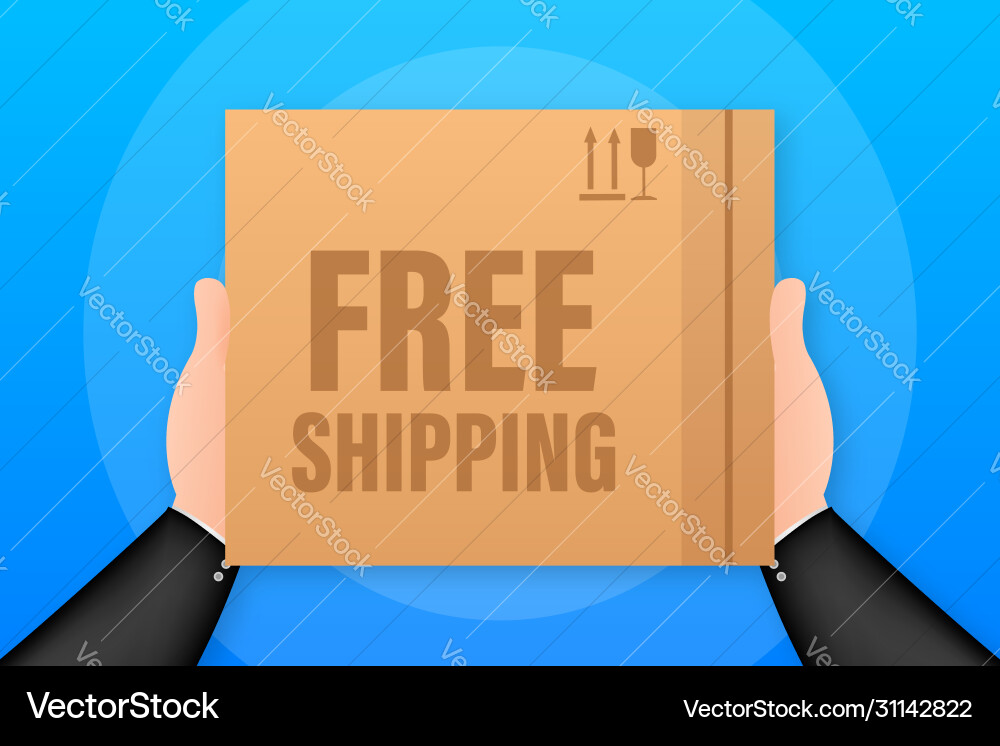 Free shipping cardboard box on white background Vector Image