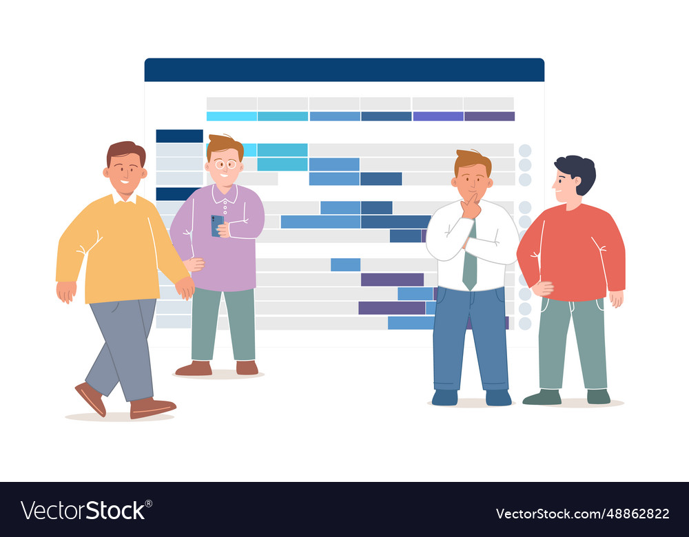 Gant chart project management team discuss task Vector Image