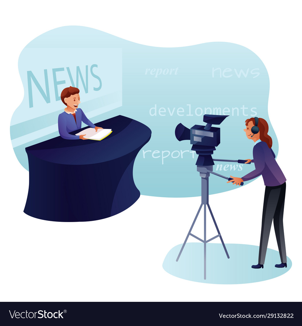 News program recording flat Royalty Free Vector Image
