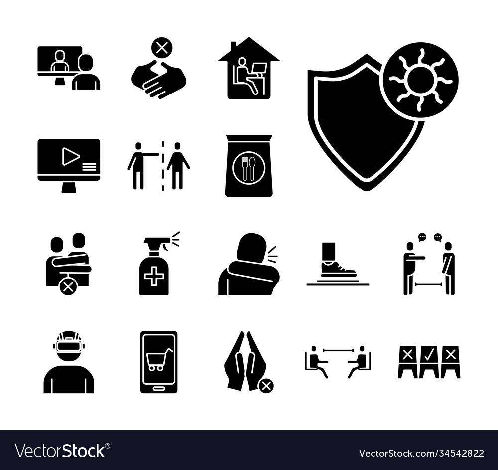 Shield with covid19 19 particle and bundle icons Vector Image