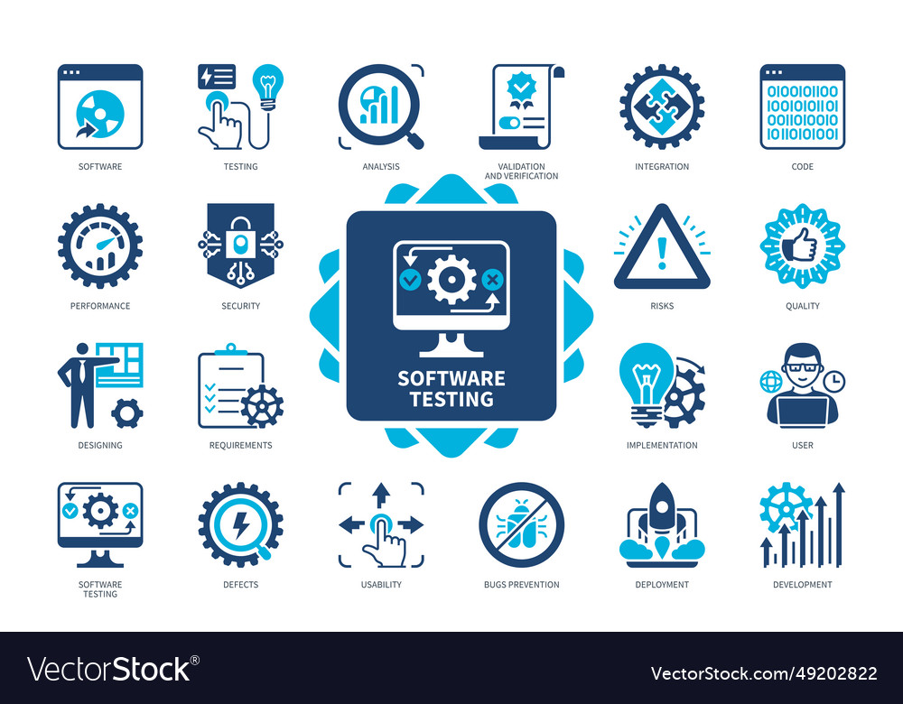 Software testing solid icon set Royalty Free Vector Image