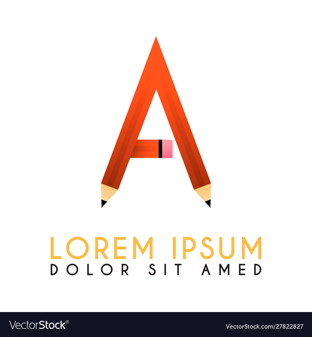 A Pencil Stationary Orange Logo Letter Design Vector Image