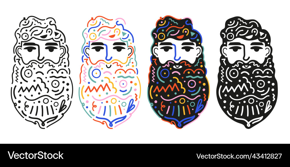 Abstract print design with bearded man and doodle Vector Image