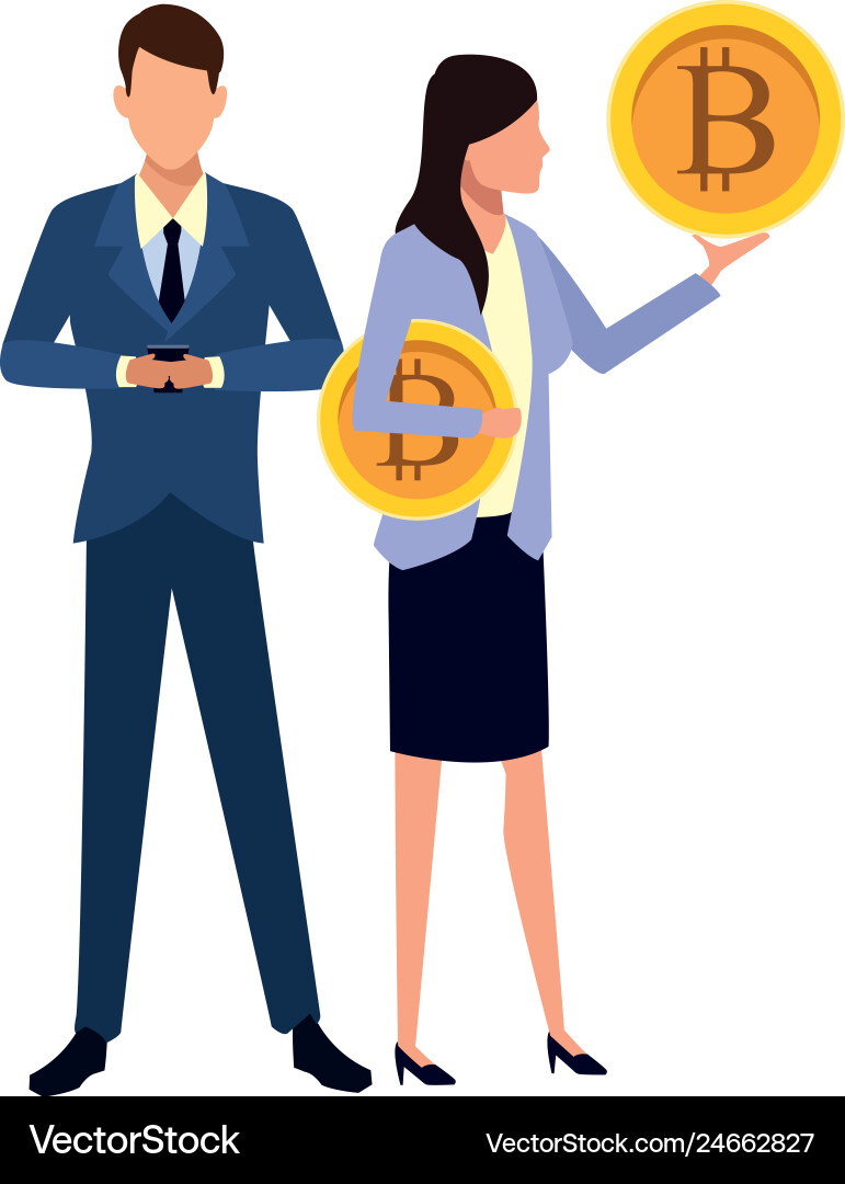 Business people with bitcoins Royalty Free Vector Image