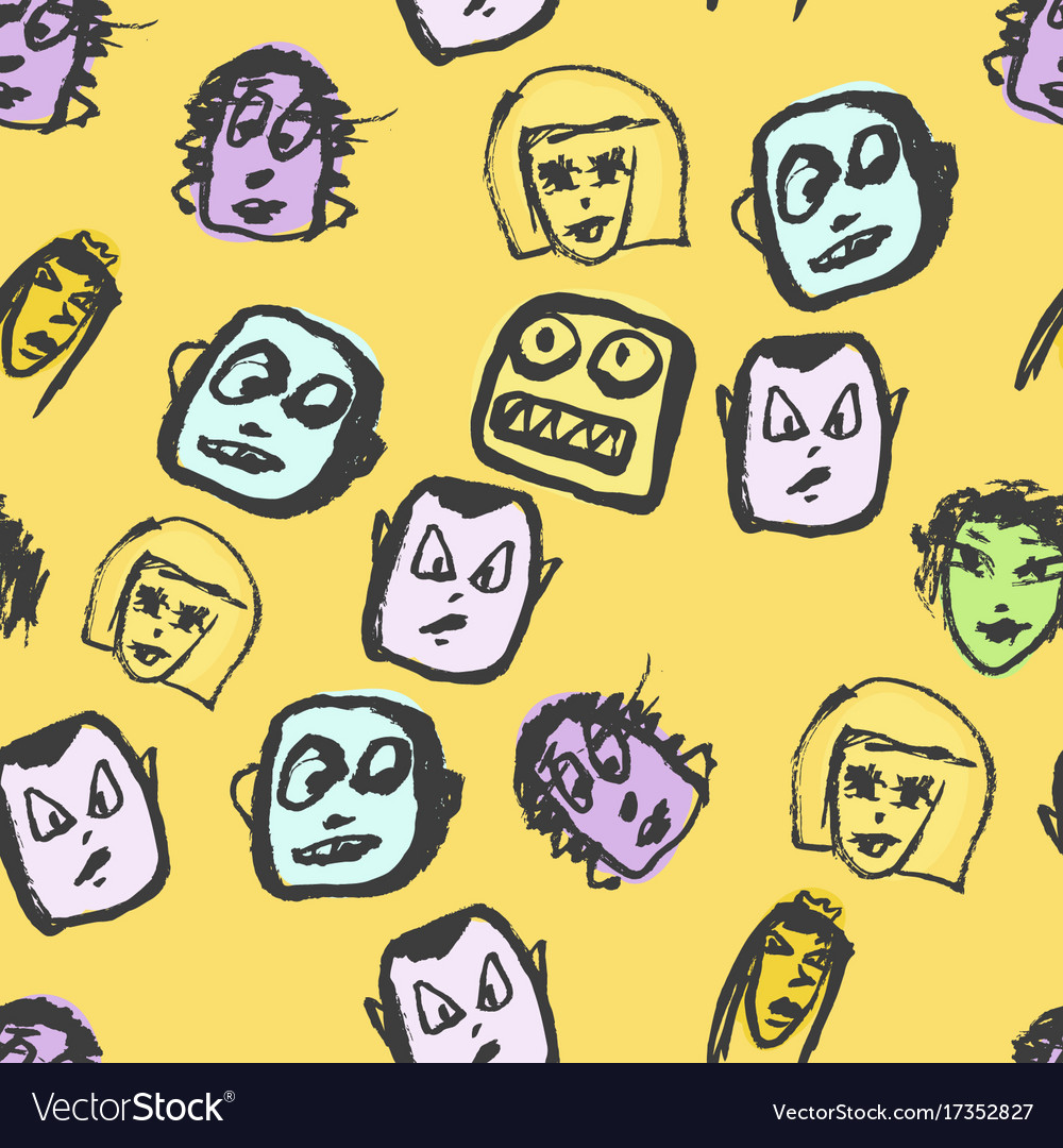 Doodles faces pattern Royalty Free Vector Image