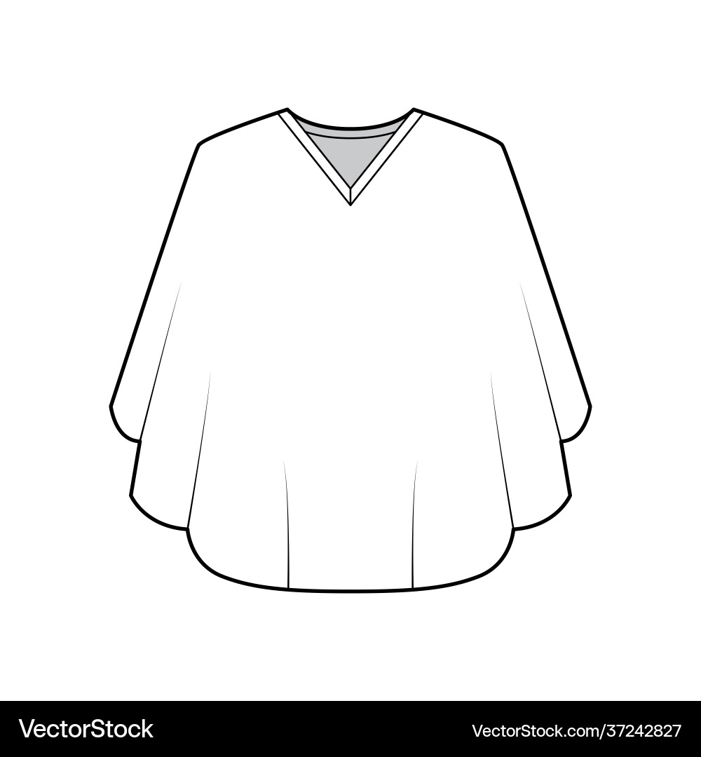 Poncho coat technical fashion with v Royalty Free Vector