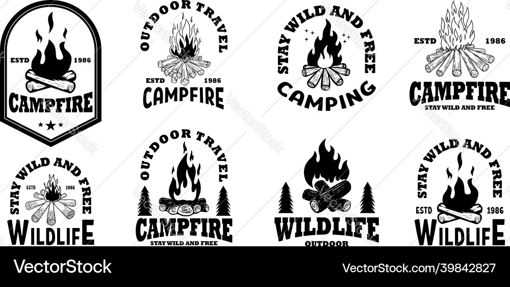 Set of emblem template with campfire design Vector Image