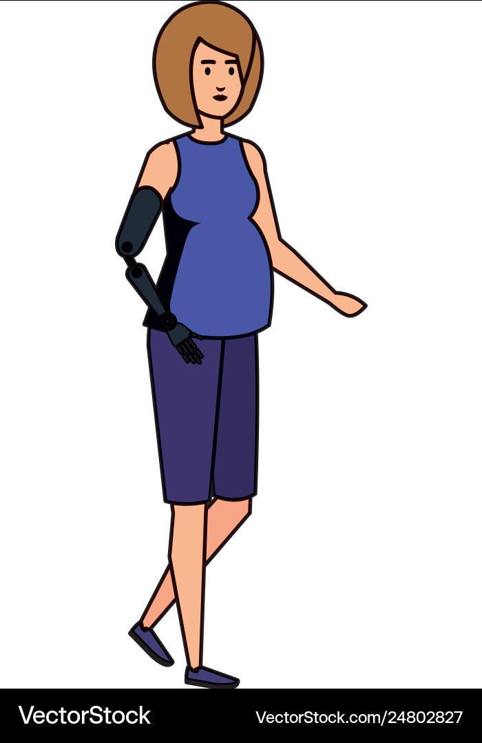 Woman with arm prosthesis character Royalty Free Vector