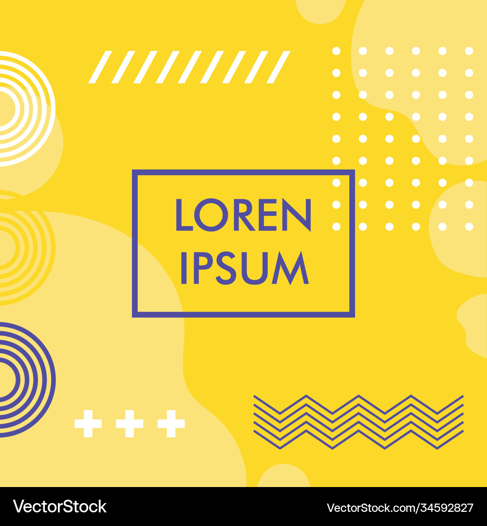 Yellow abstract poster with memphis banner Vector Image