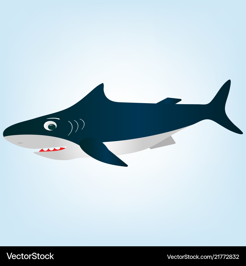 A frightened surprised white cartoon shark Vector Image
