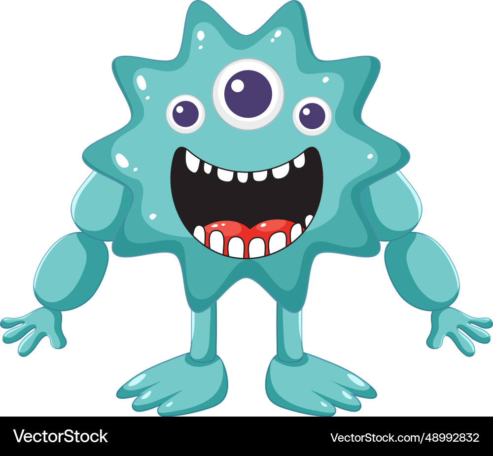 Adorable spiky blue alien monster cartoon Vector Image