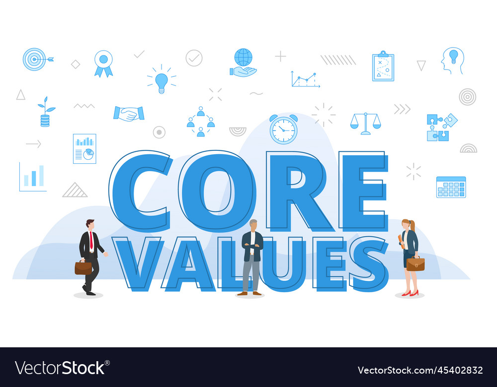 Core values concept with big words and people Vector Image