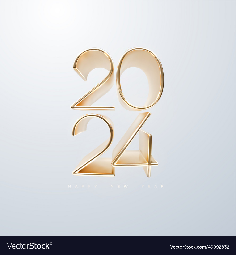 Happy new year 2024 golden extruded 3d number Vector Image Happy new year 2024 golden extruded 3d number Vector Image
