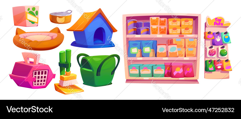 Isolated pet shop interior cartoon rack Royalty Free Vector