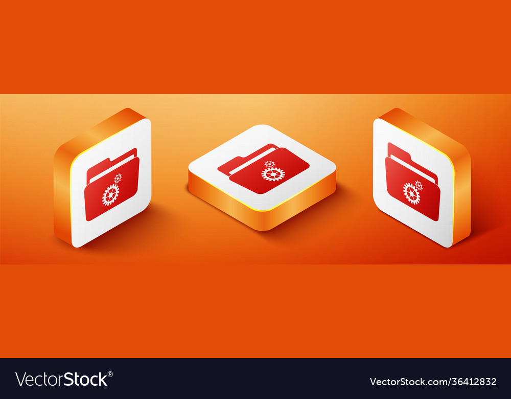 Isometric folder settings with gears icon isolated