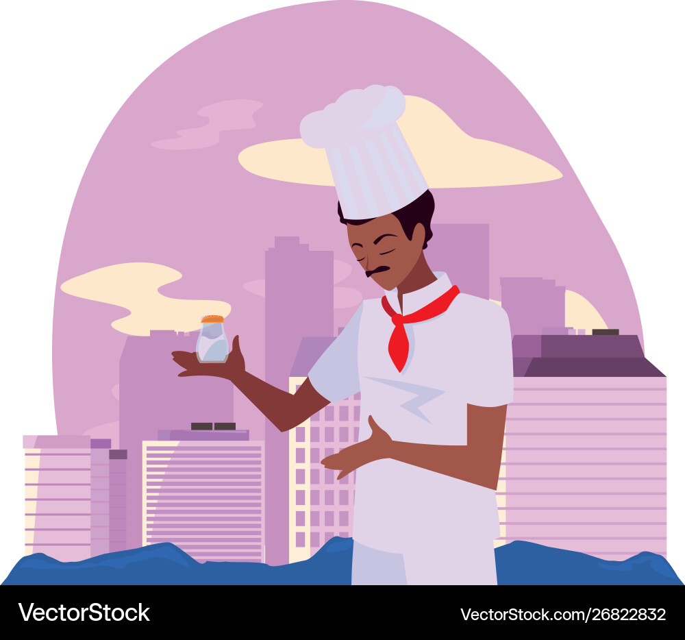 Man chef holding frying pan cooking Royalty Free Vector