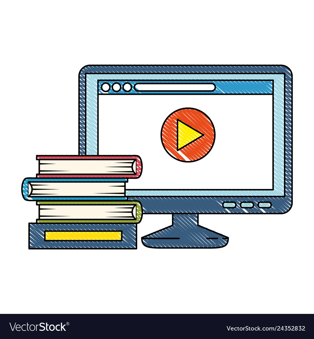 Pile text books with computer Royalty Free Vector Image